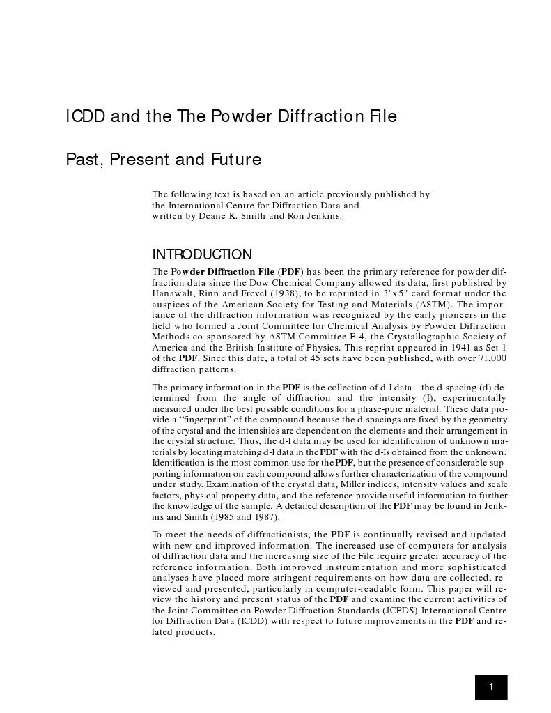 ICDD and The The Powder Diffraction File Past, Present and Future | PDF ...
