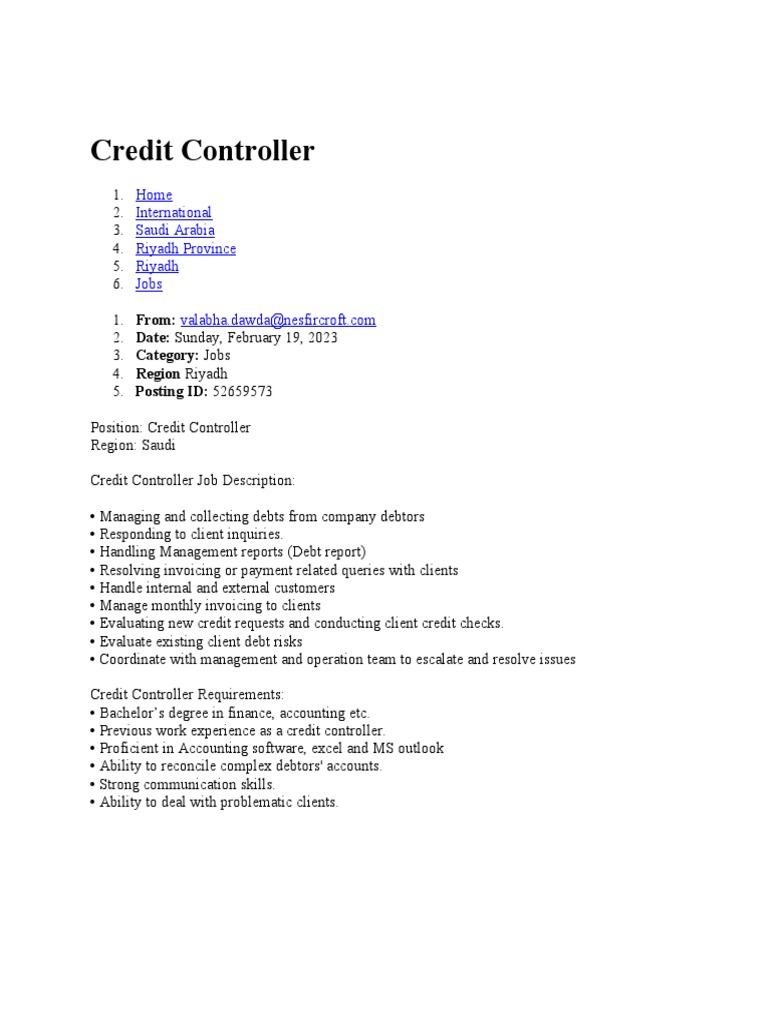 Credit Controller | PDF