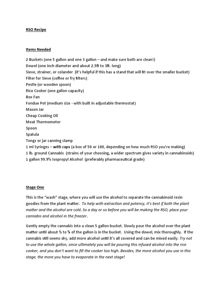 RSO Recipe | PDF | Cooking, Food & Wine