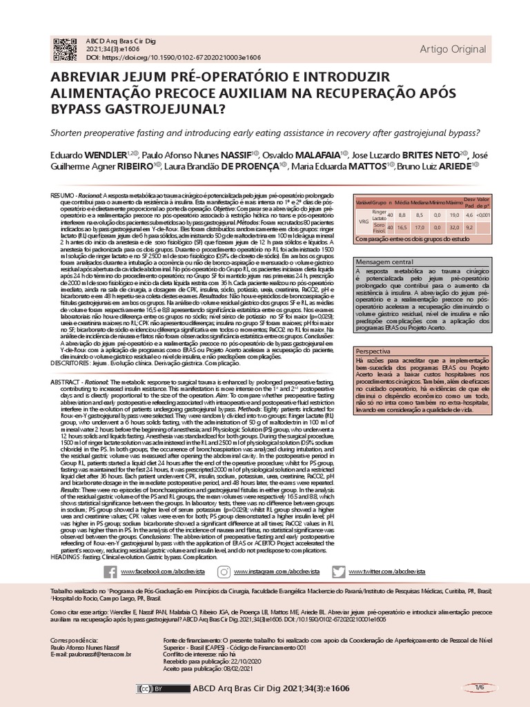 Jejum Pré-Operatório e Recuperação Pós-Bypass | PDF | Ciências e Matemática