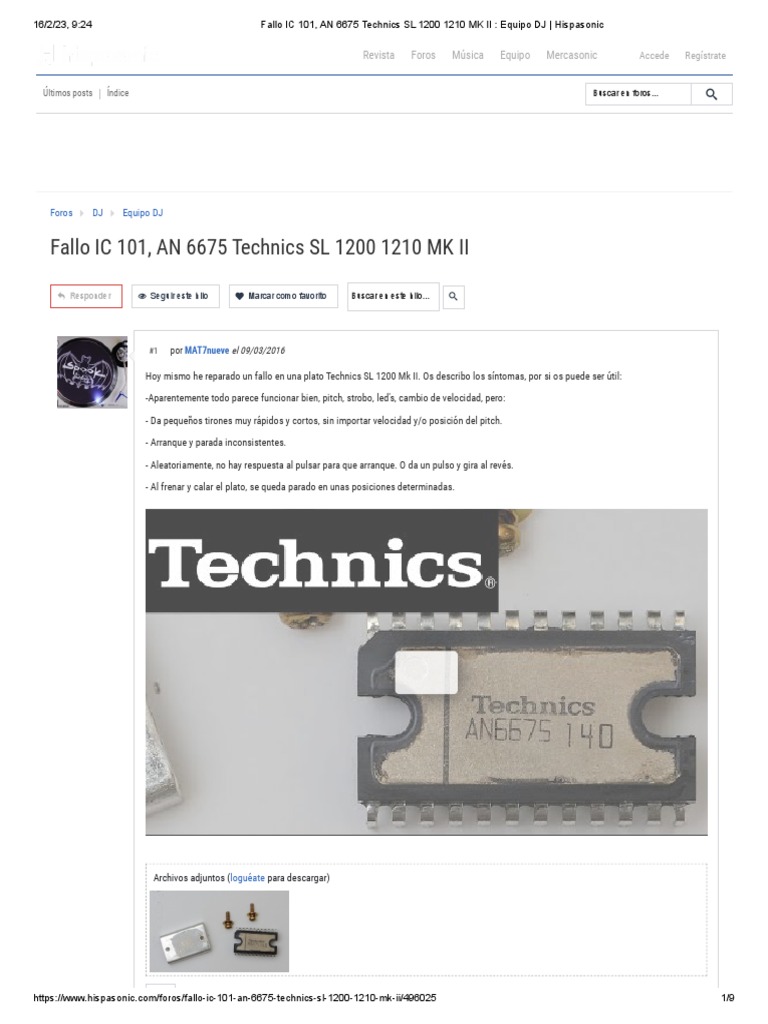 Fallo IC 101, AN 6675 Technics SL 1200 1210 MK II - Equipo DJ - Hispasonic | PDF | Circuito ...