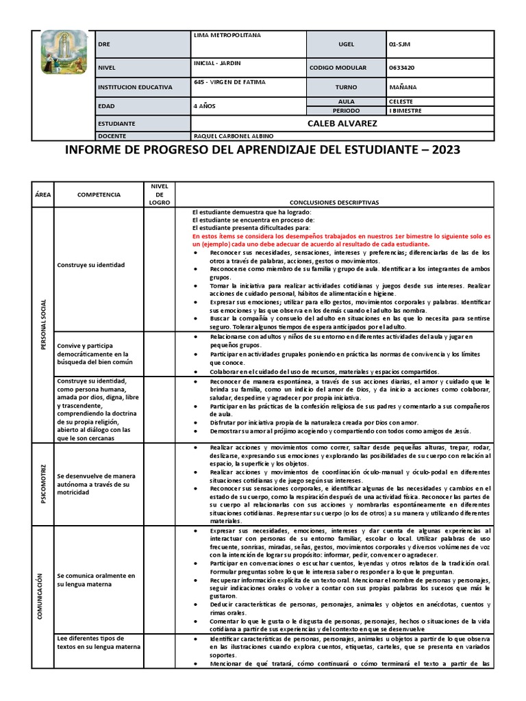 Informe de Progreso 1 Bimestre | PDF