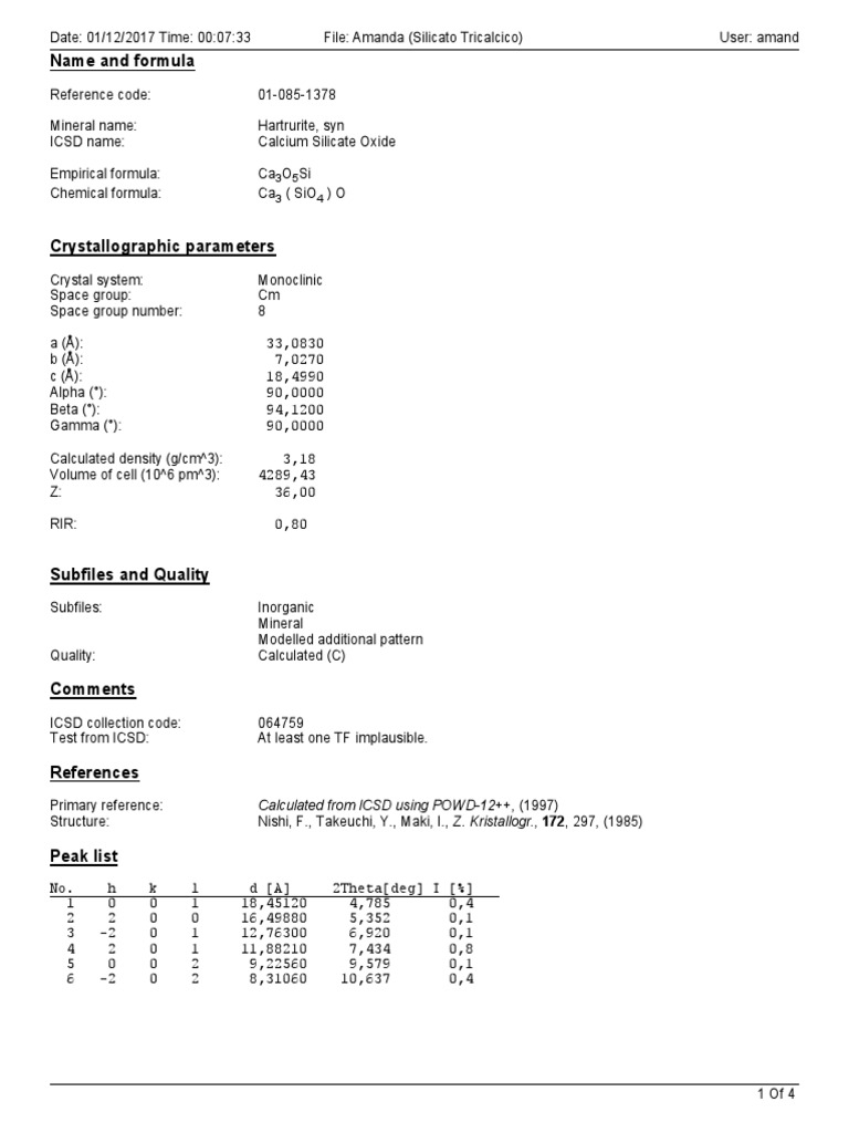 Hartrurite Ca3 (SiO4) O | PDF | Minerals | Materials