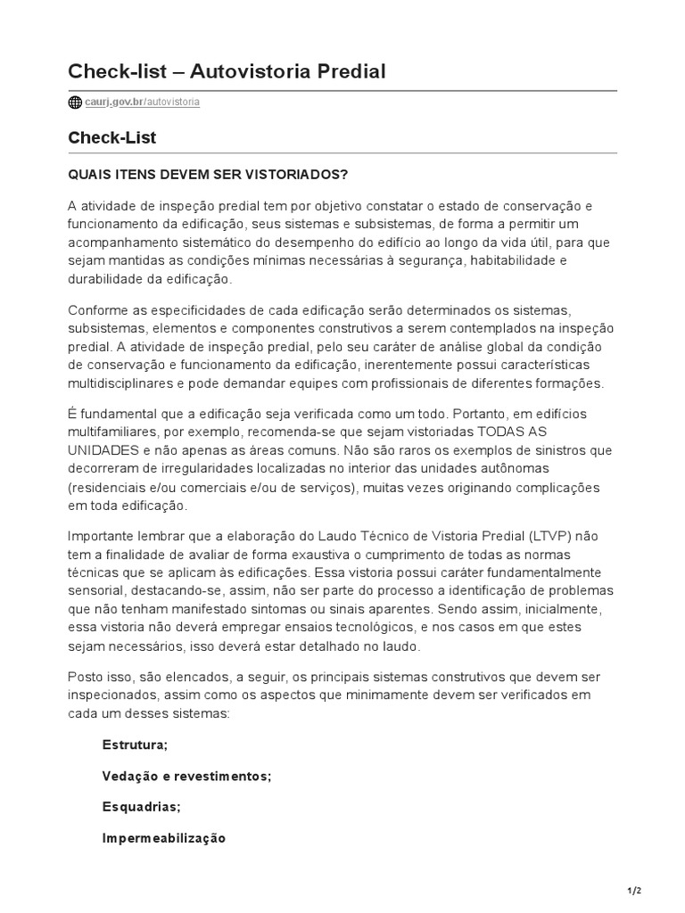 Check-List Autovistoria Predial (Marcado) | PDF