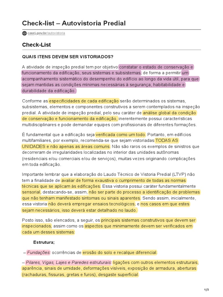 Caurj.gov.Br-Check-list Autovistoria Predial (1) | PDF | Ar ...