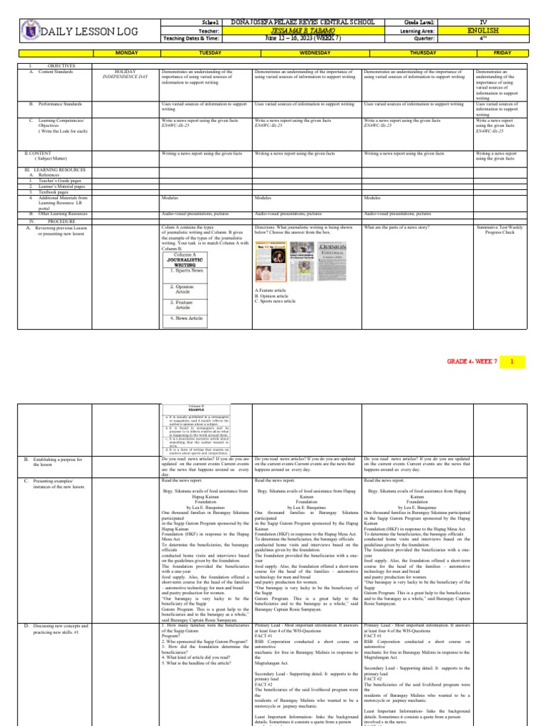 English GRADE 4 WEEK 7 | PDF