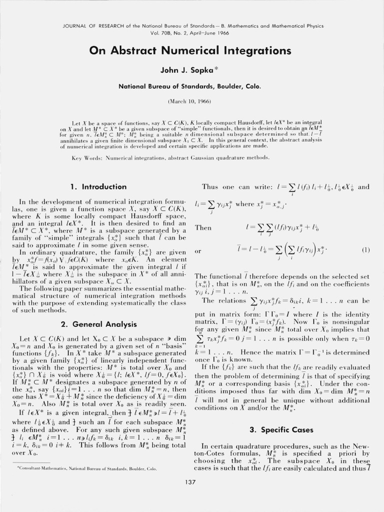 On Abstract Numerical Integrations | PDF | Mathematical Physics | Numerical Analysis