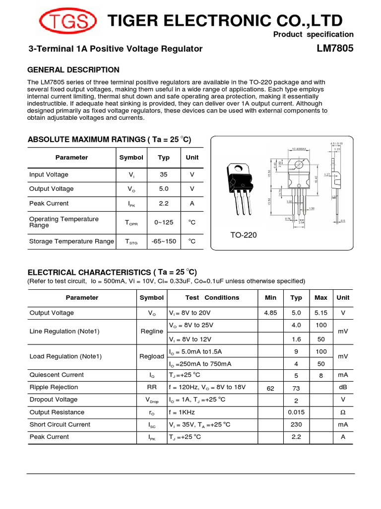 LM7805 Voltage Regulator Specs | PDF