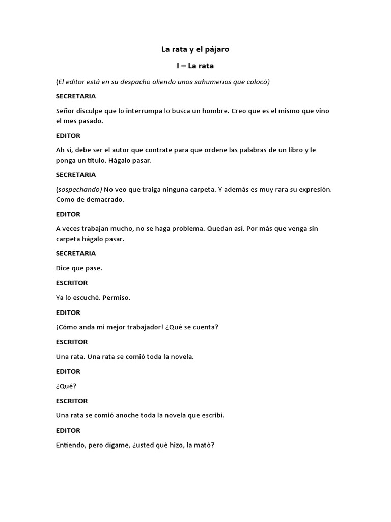La Rata y El Pájaro (Fragmento Obra de Teatro) | PDF