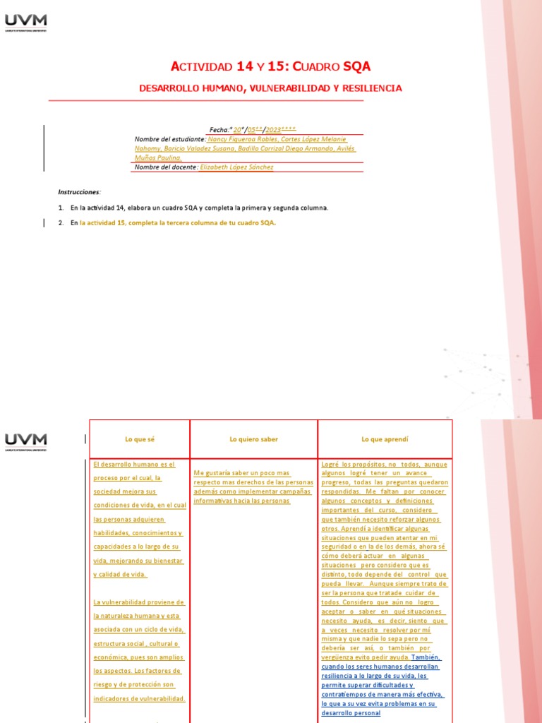 Desarrollo - SQA 2 | PDF | Relaciones personales, crianza y desarrollo personal | Ciencia y ...
