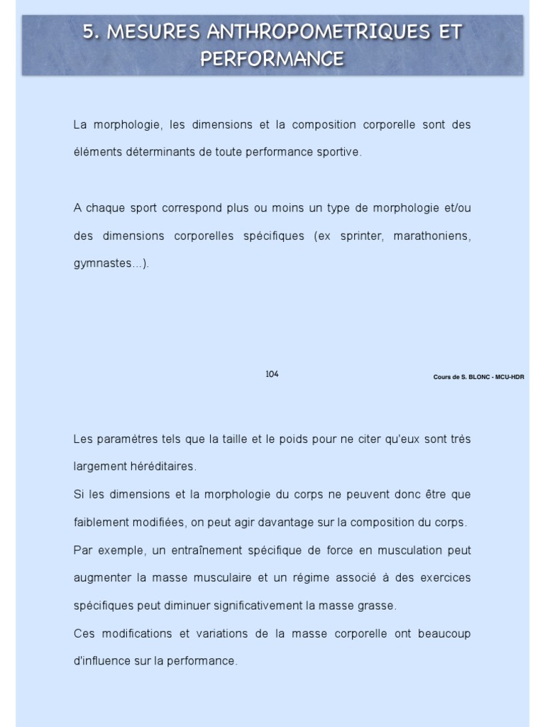 L2 - Bio-Physio 4 Mesures Anthropométriques Et Performance 2223 1re Et 2e Partie | PDF