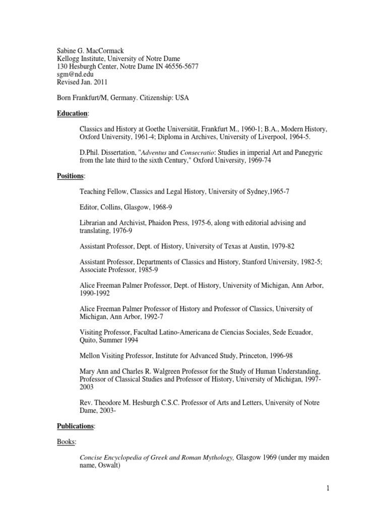 Sabine G. MacCormack - Curriculum | PDF