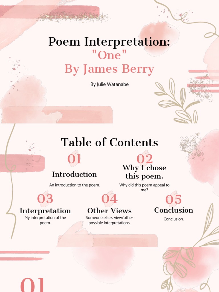 'One' by James Berry Poem Interpretation | PDF