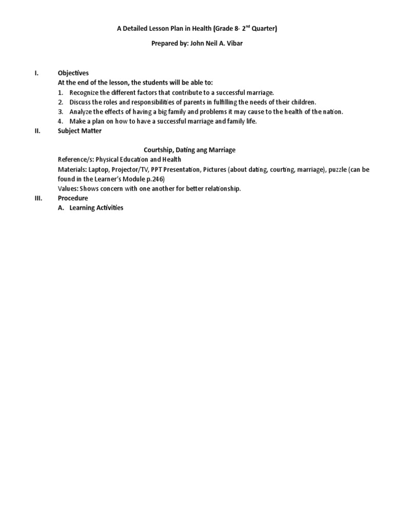 A Detailed Lesson Plan in Health | PDF | Love | Interpersonal Relationships