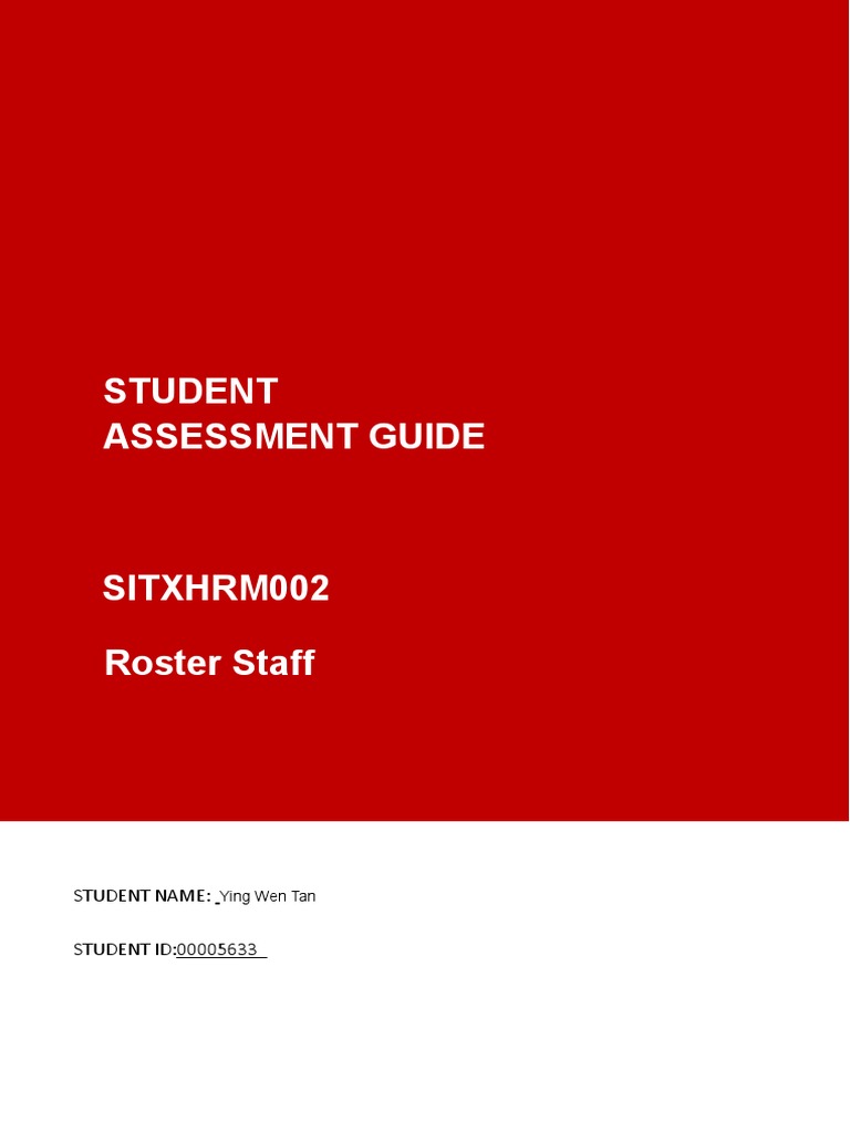 SITXHRM002 Roster Staff Student Guide V1.1 1 .Docx 1 PDF | Download ...