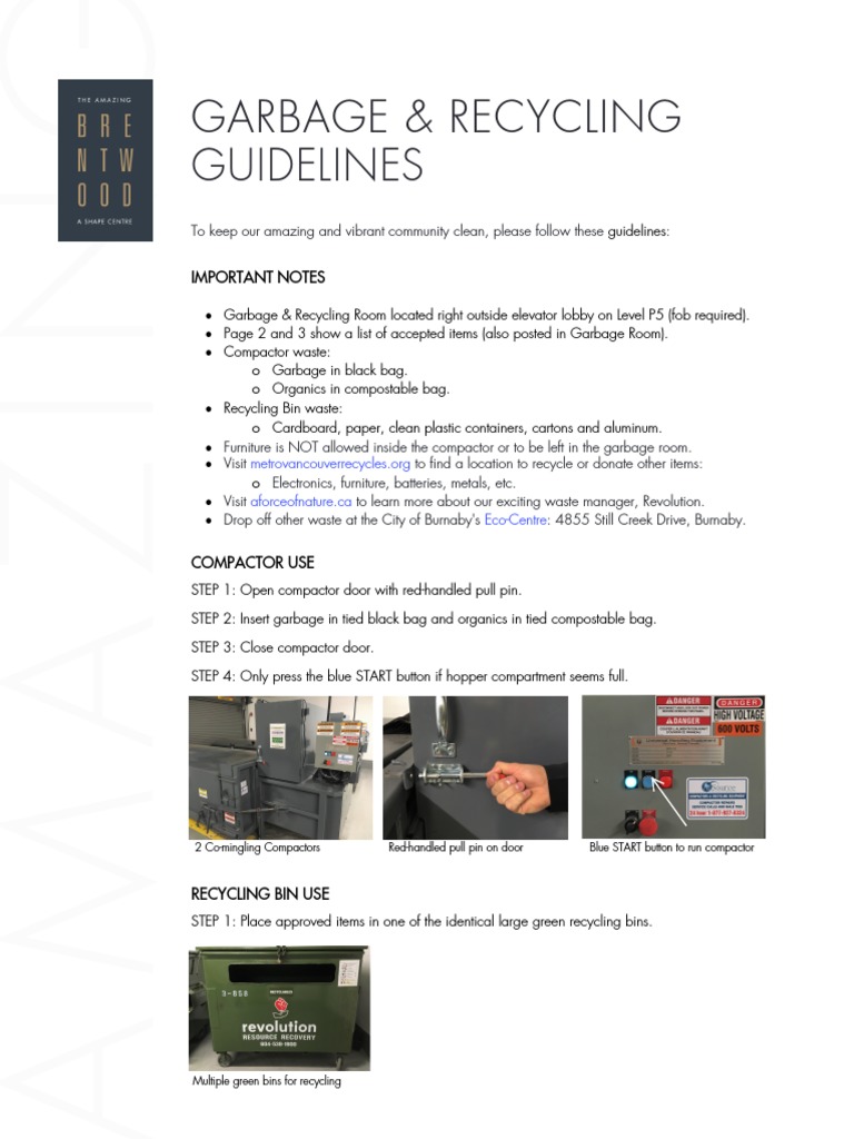 Garbage Room Guidelines 2019 - 11 - 04 v3 TL | PDF | Cooking, Food & Wine