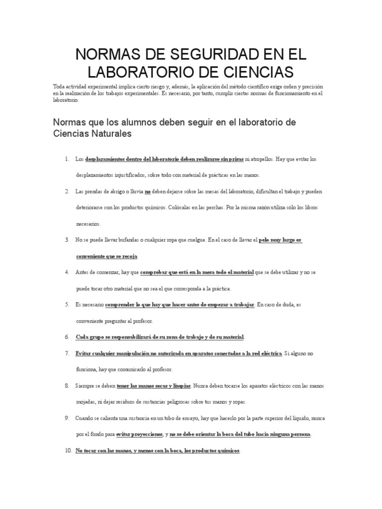 Normas de Seguridad Laboratorio | PDF | Laboratorios | Agua