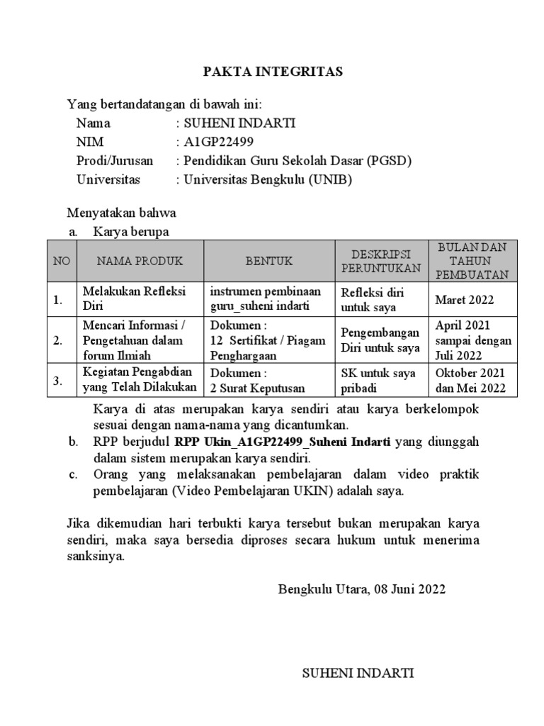 Pakta Integritas Portofolio | PDF