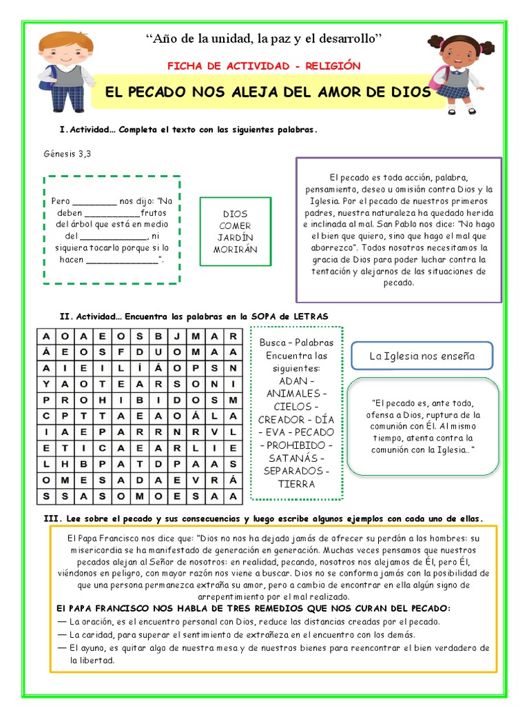 Ficha Miérc Rel El Pecado Nos Aleja Del Amor De Dios Pdf Pecado Amor