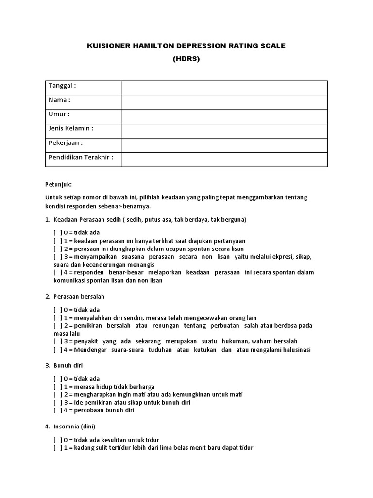 Hamilton Depression Rating Scale | PDF