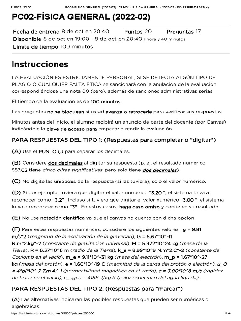 Pc02-Física General (2022-02) _ 281401 - Física General - 2022-02 - Fc-preiem03a1t(h) | PDF