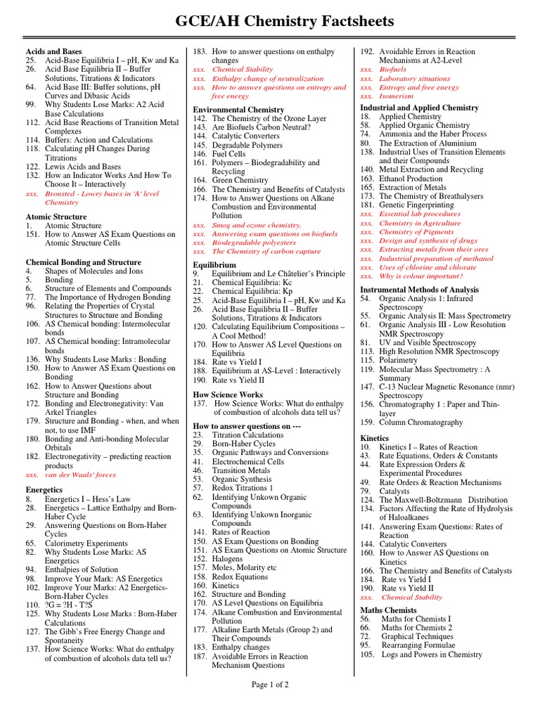 0 Chemistry Factsheets Index by Topic | PDF | Chemical Reactions ...