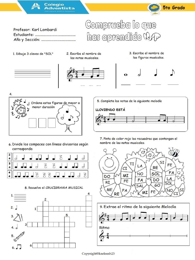 09 Evaluación de Música 5to Grado | PDF