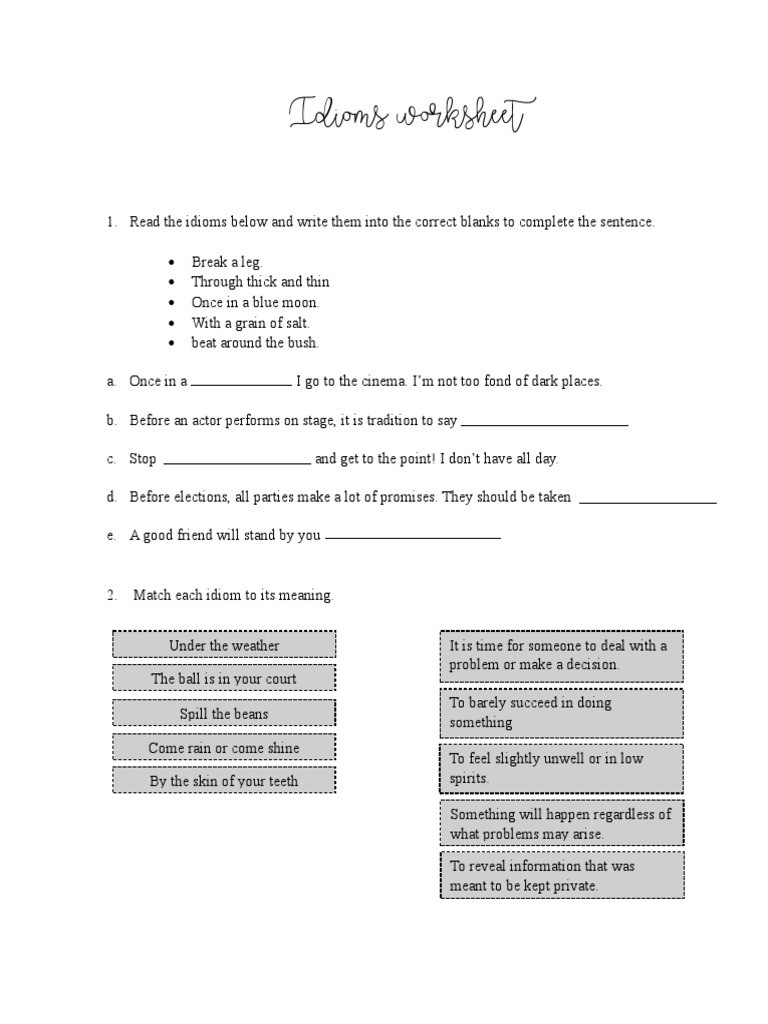 Idioms Worksheet | PDF