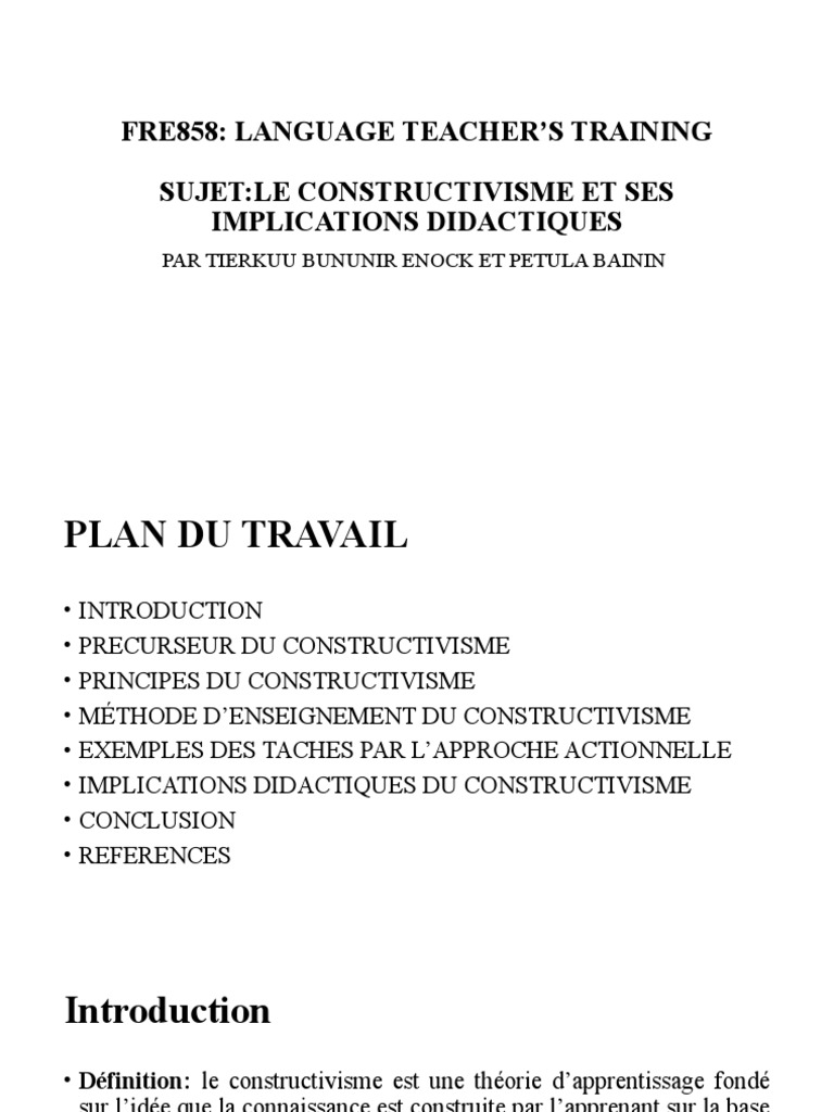 Le Constructivisme Et Ses Implications Didactiques | PDF | Constructivisme (Philosophie de l ...