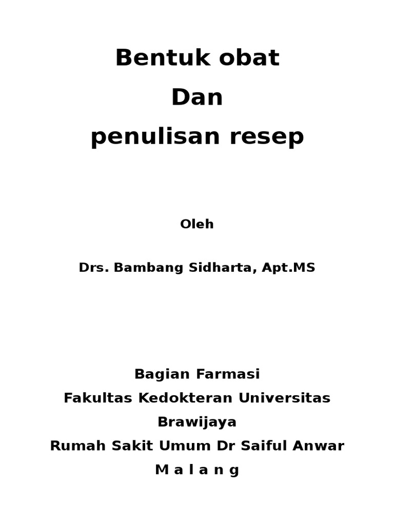 Bentuk Obat Dan Cara Penulisan Resep | PDF