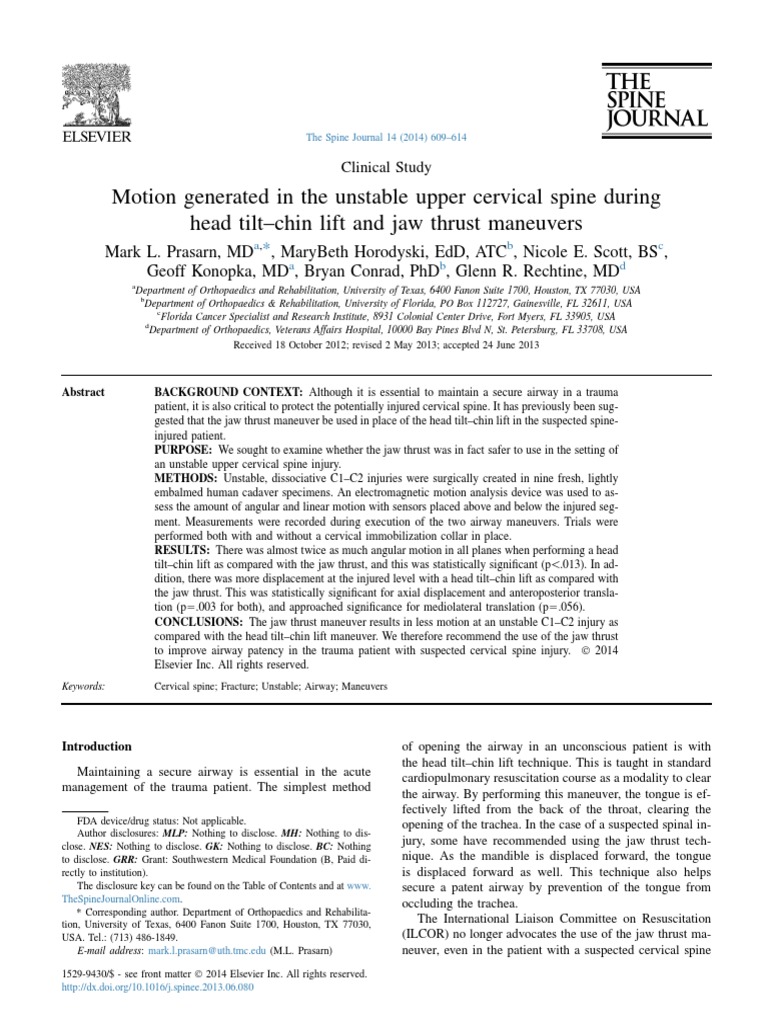 Manuver Head Tilt Chin Lift Jaw Thrust Pdf Spinal Cord Injury