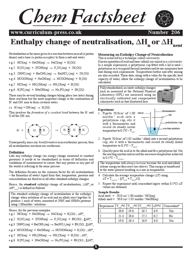 206 Enthalpy Change of Neutralisation | PDF | Acid | Hydroxide