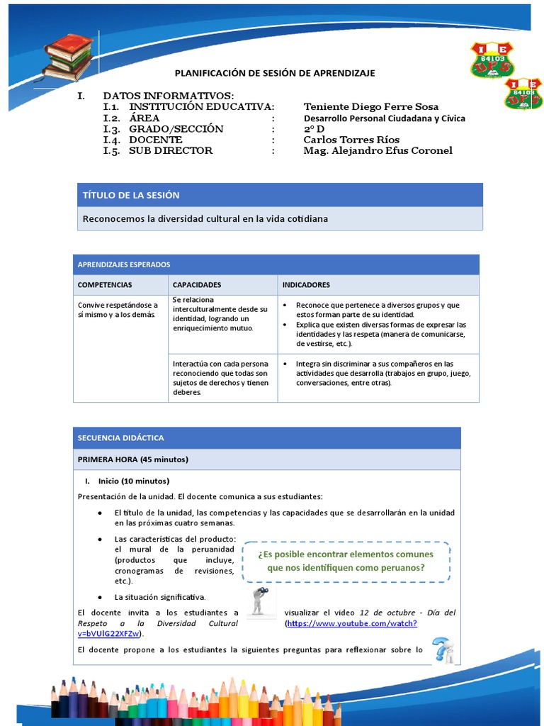 DPCC - U2 - 2do Grado - Sesion 01 | PDF | Maestros | Salón de clases