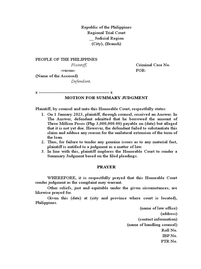 H. Motion For Summary Judgment | PDF | Summary Judgment | Judgment (Law)
