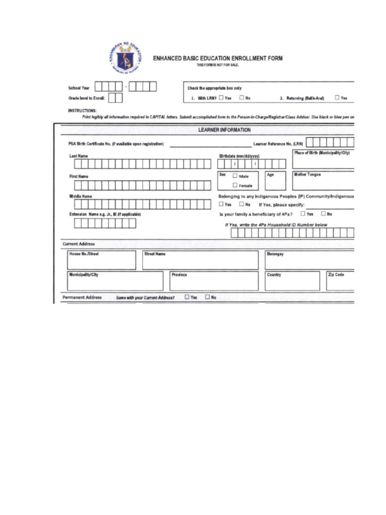 Deped Enrollment Form | PDF