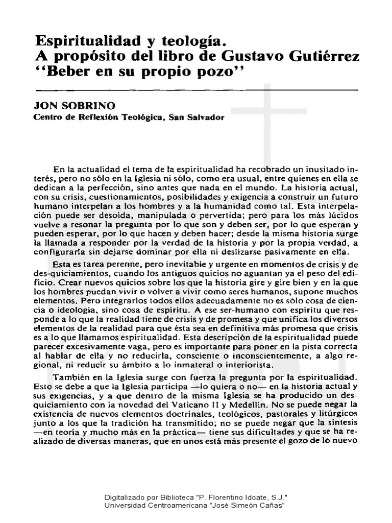Jon Sobrino, Espiritualidad y Teología. A Propósito Del Libro de ...