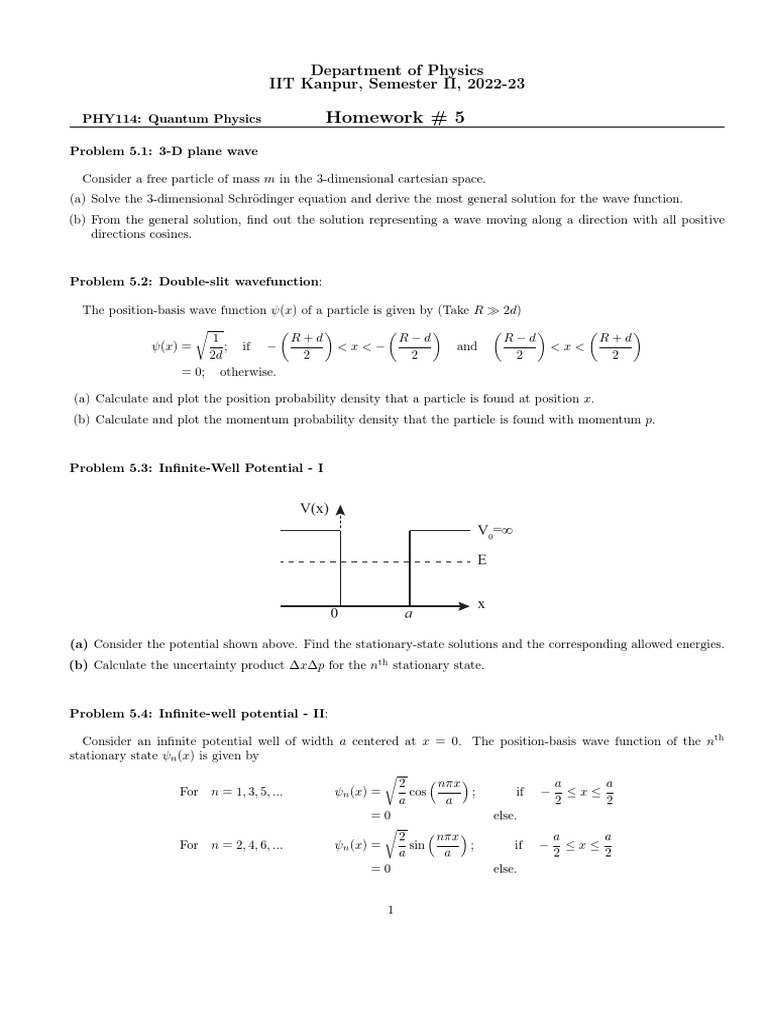 PHY114 Homework5 | PDF | Wave Function | Theoretical Physics