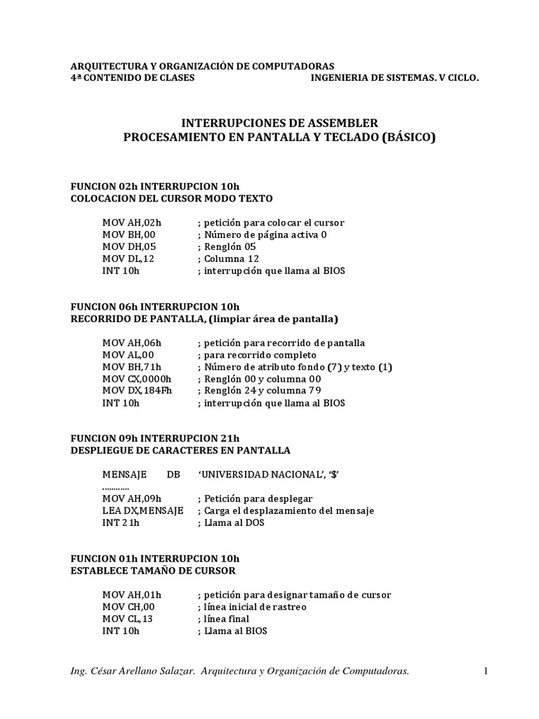 m04 - Interrupciones de Assembler | PDF | Computadoras personales | Compatibles con PC Ibm