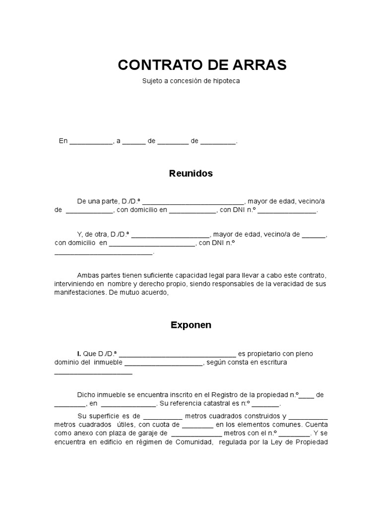 contrato-de-arras-sujeto-concesion-hipoteca-formatpdf | PDF | Derecho privado | Ley común