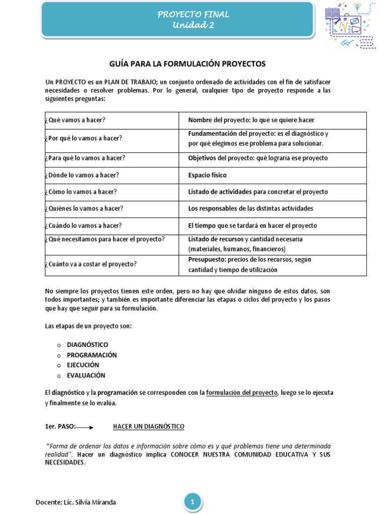 UNIDAD 2 - Guia para La Elaboracion de Proyectos | PDF | Evaluación | Presupuesto