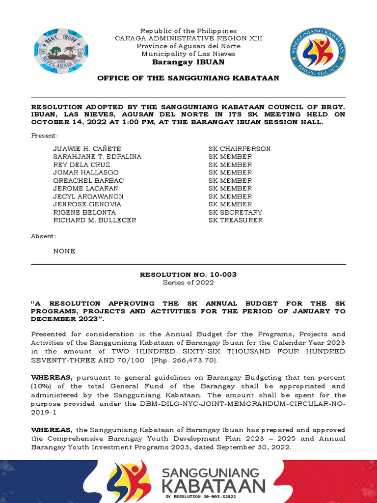 SK Resolution Annual Budget 2023 | PDF | Government