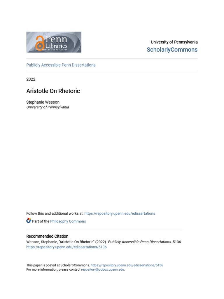 Aristotle On Rhetoric | PDF | Rhetoric | Aristotle
