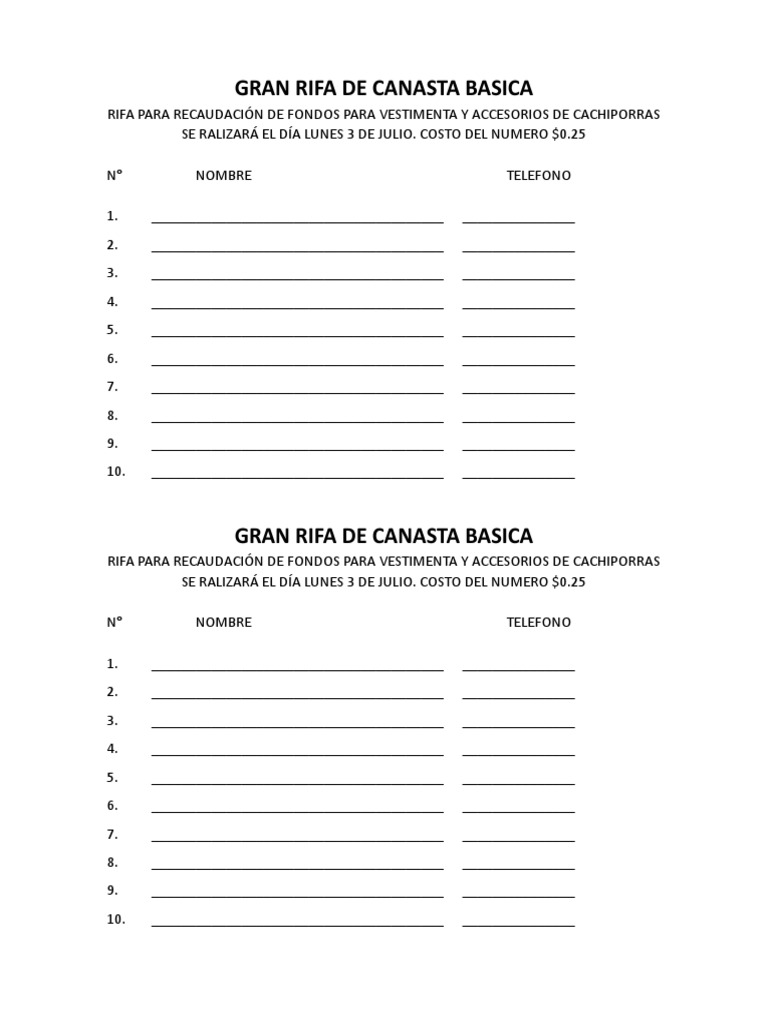 Rifa de Canasta Básica para Fondos | PDF | Finanzas y dinero
