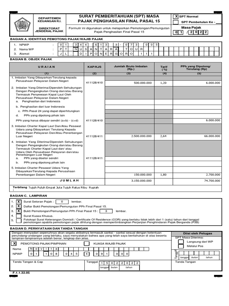 2. SPT Masa PPh Pasal 15 2022 fix | PDF