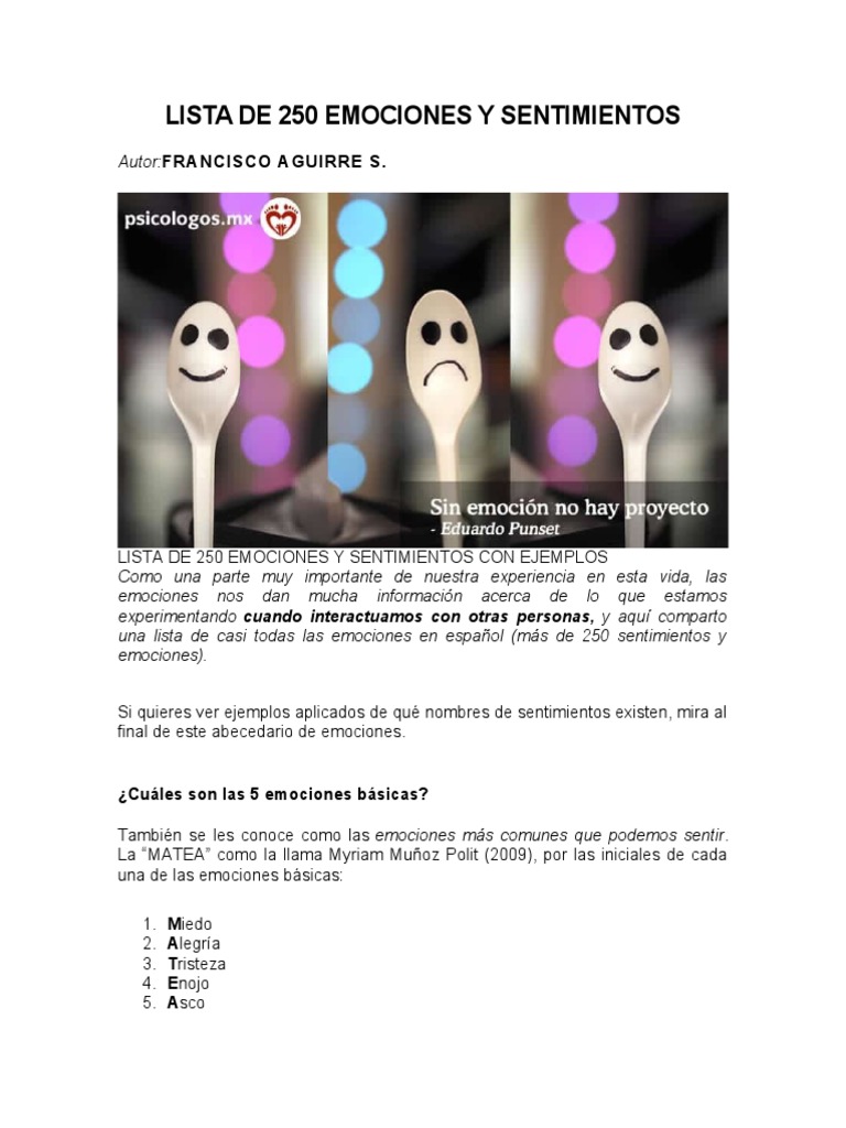 Lista de 250 Emociones y Sentimientos | PDF