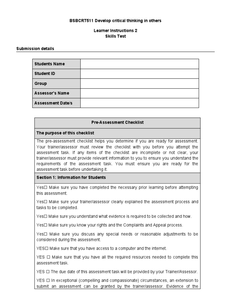 BSBCRT511 Assessment 2 Learner S1437 | PDF | Critical Thinking | Learning
