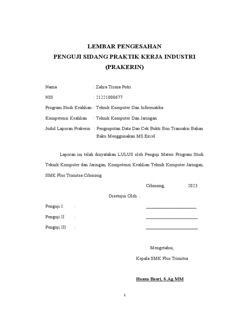 Laporan Prakerin Zahra: Penginputan Data Excel | PDF