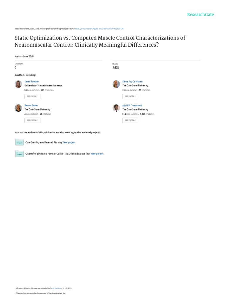 Static Optimization vs. Computed Muscle Control Characterizations of ...