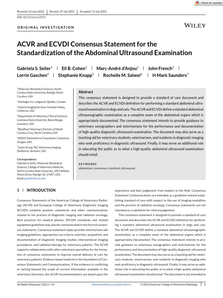ACVR and ECVDI Consensus Statement For The Standardization of The ...