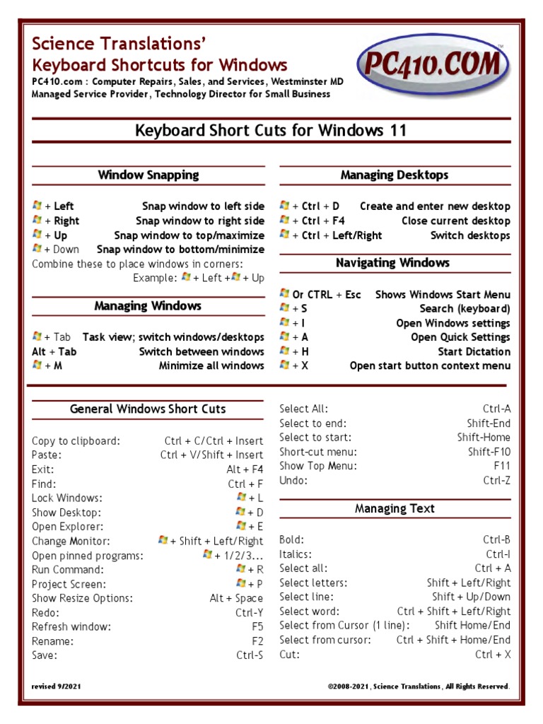Keyboard Shortcuts Microsoft - Windows - 11 | Download Free PDF | Computer Keyboard | Control Key